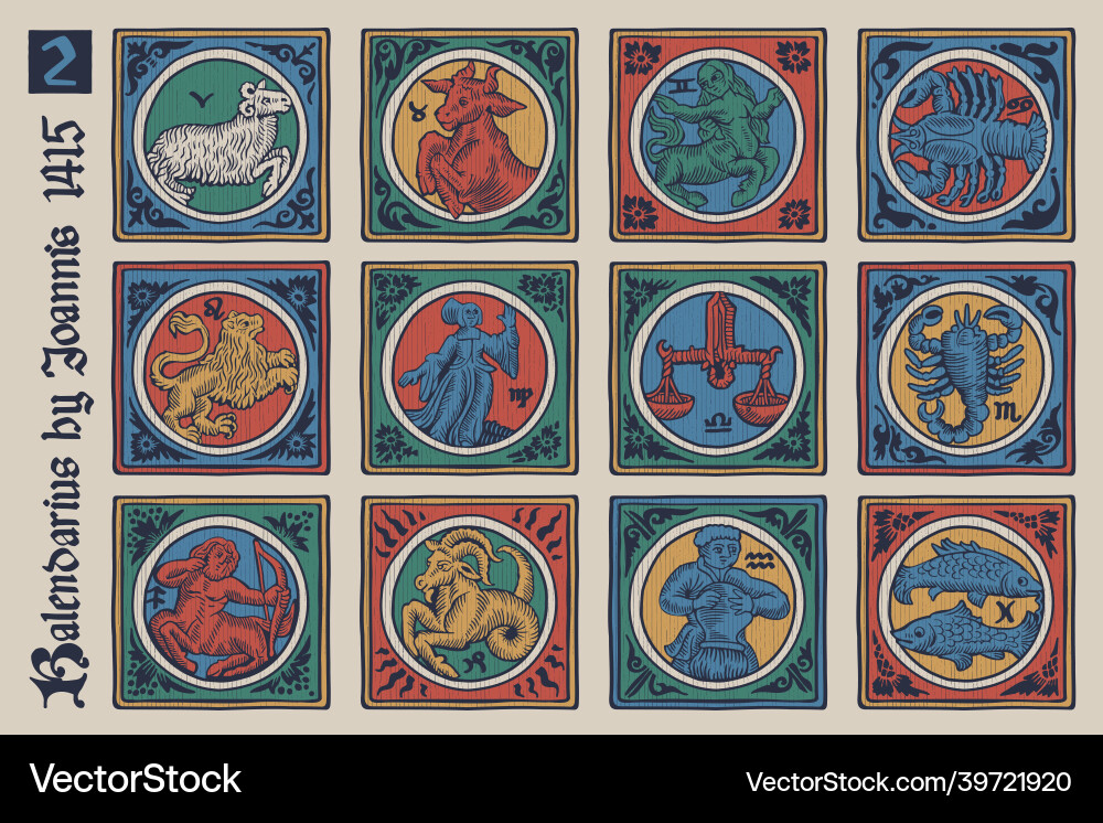 Zodiac medieval-style set Royalty Free Vector Image