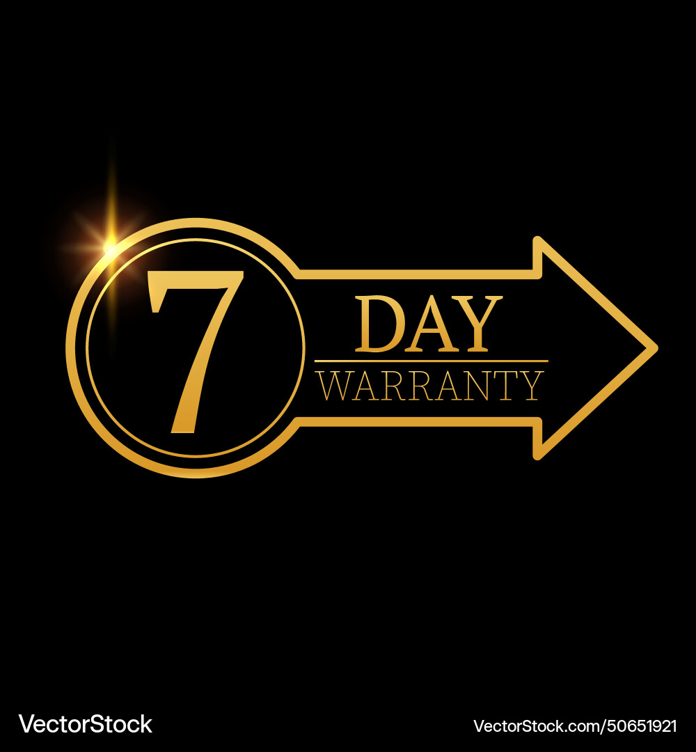 7 day warranty logo with golden shield Royalty Free Vector