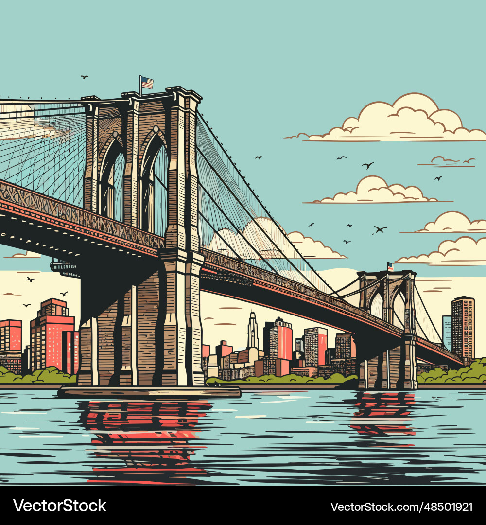 Brooklyn Bridge Comic Doodle Royalty Free Vector Image