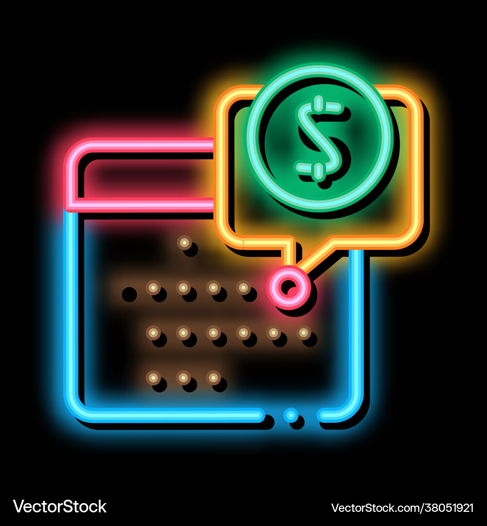 Calendar coin neon glow icon Royalty Free Vector Image