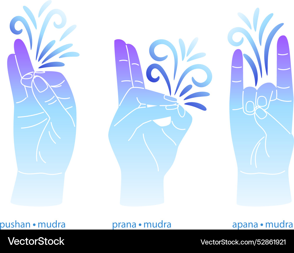 Collection of different mudras gestures Royalty Free Vector