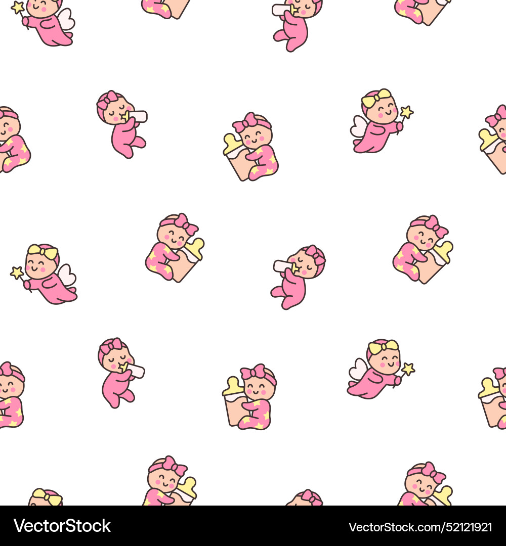 Cute baby girl seamless pattern Royalty Free Vector Image