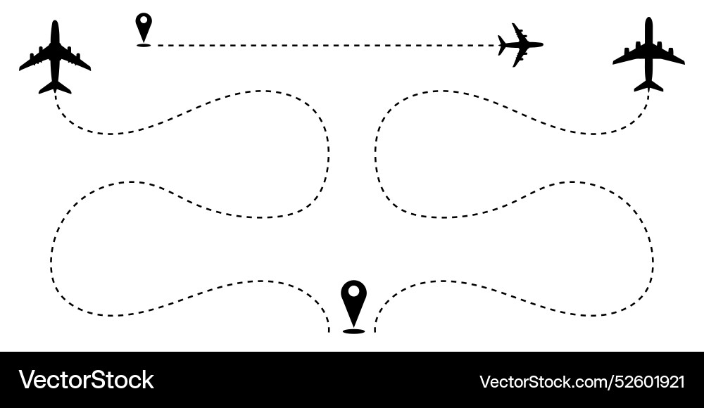 Dotted lines aircraft route and location pin Vector Image