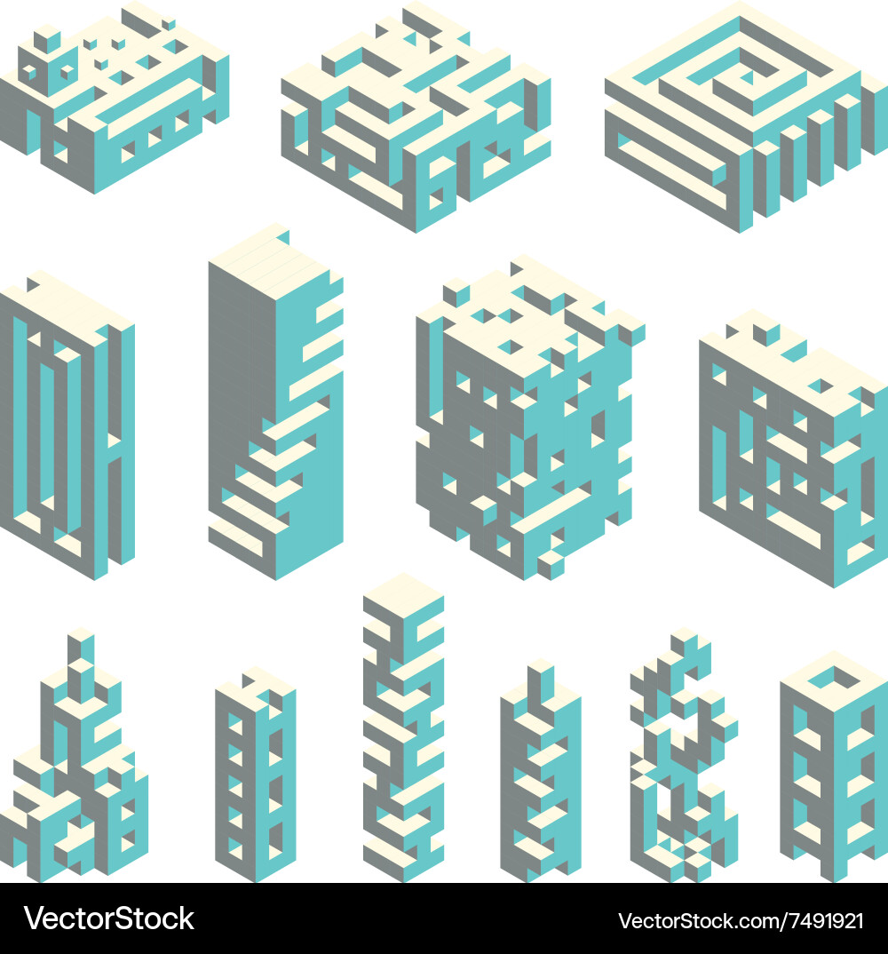 Isometric cubes architecture Royalty Free Vector Image