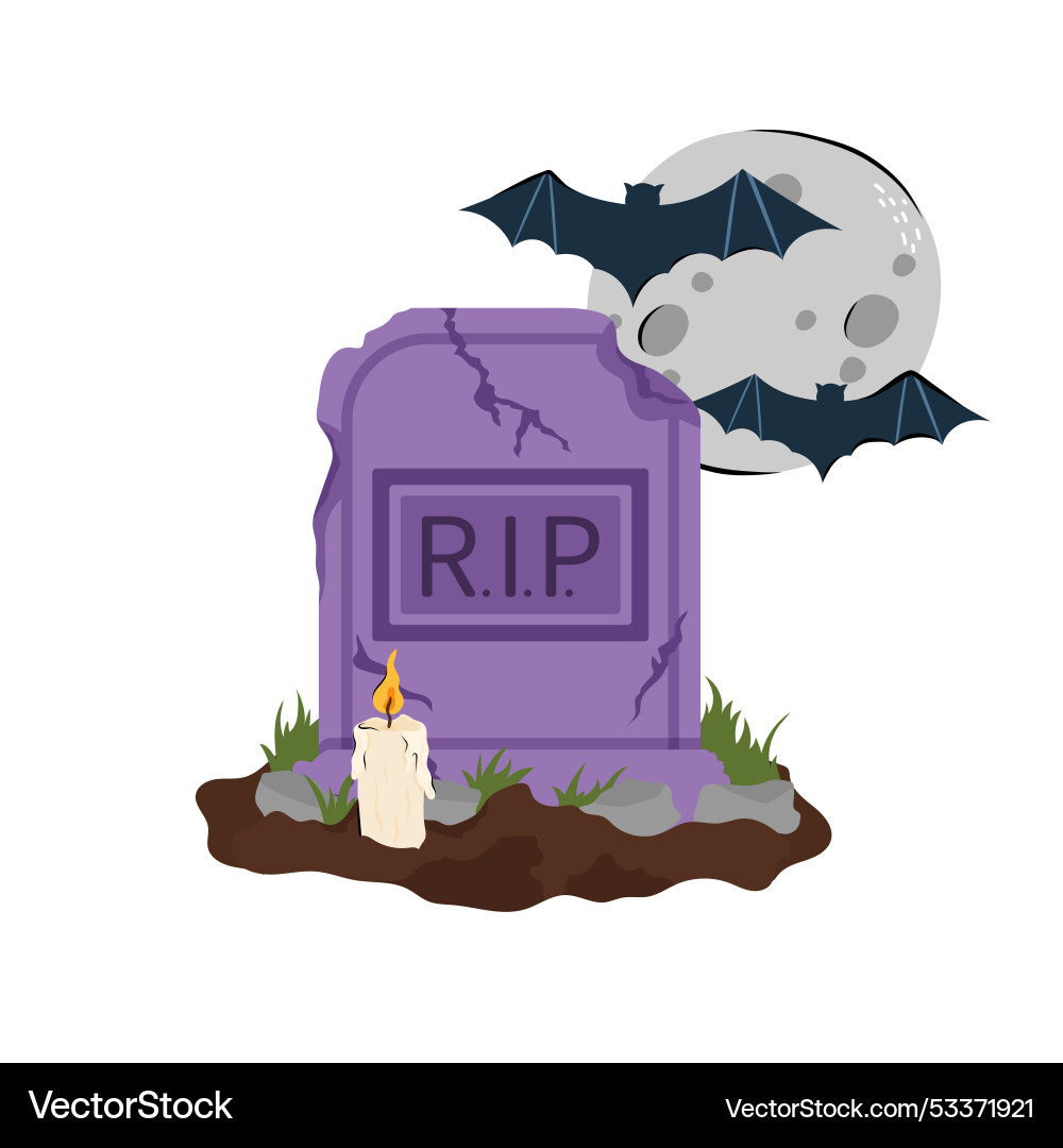 Old grave rip memorial moon and bat Royalty Free Vector