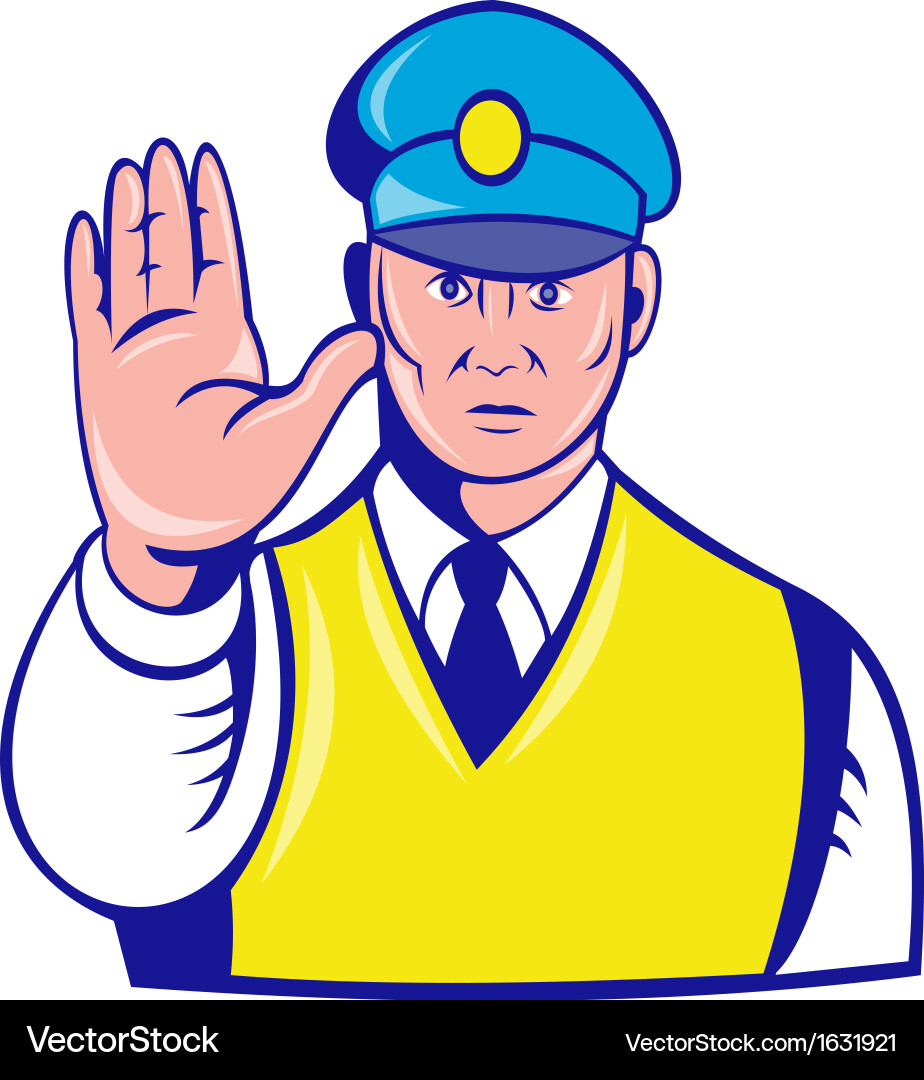 Police officer holding hand up Royalty Free Vector Image