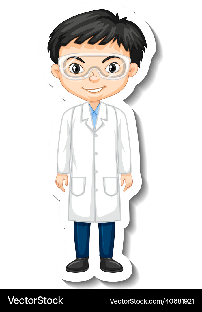 Scientist boy cartoon character sticker Royalty Free Vector