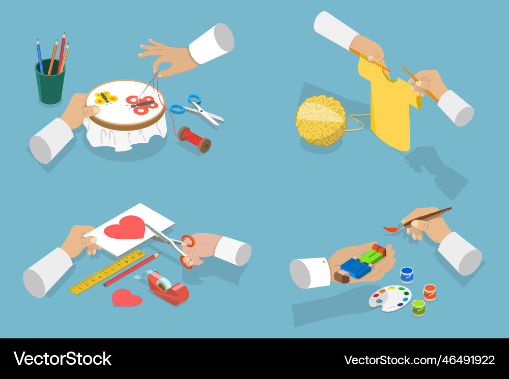3d isometric flat set of craft handmade Royalty Free Vector