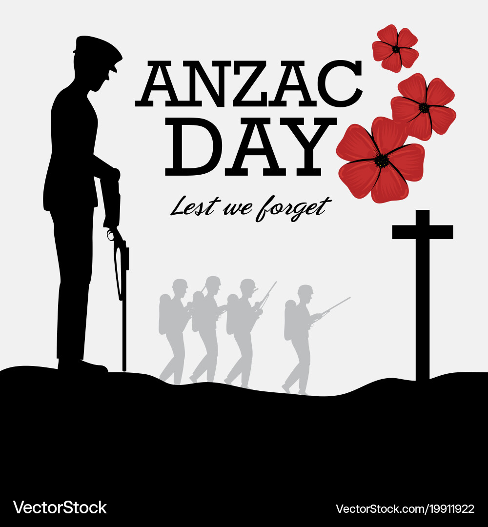 Anzac day poster with soldier standing guard Vector Image