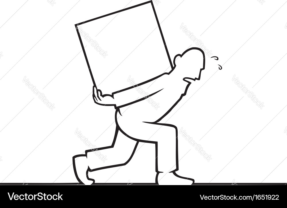 Man carrying a heavy box on his back Royalty Free Vector