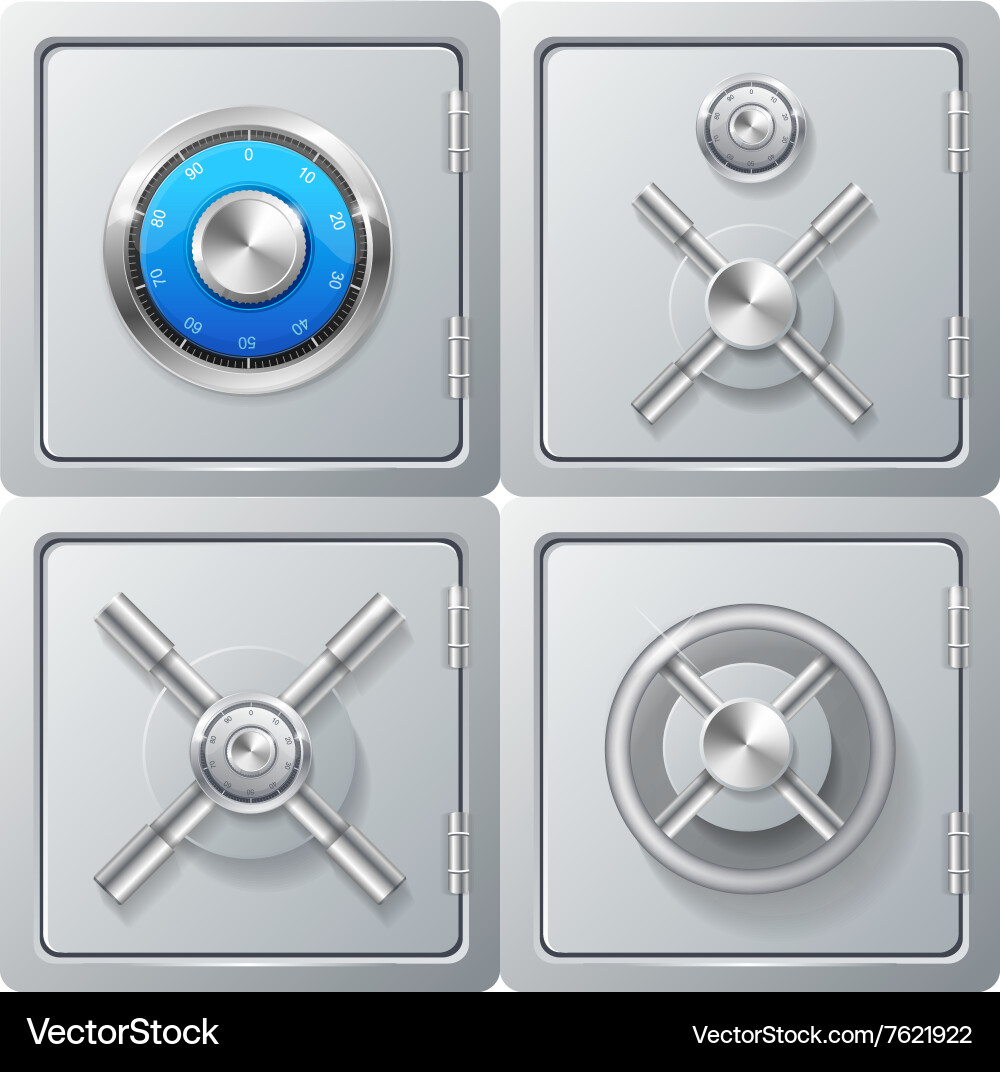 Realistic metal safe set Royalty Free Vector Image