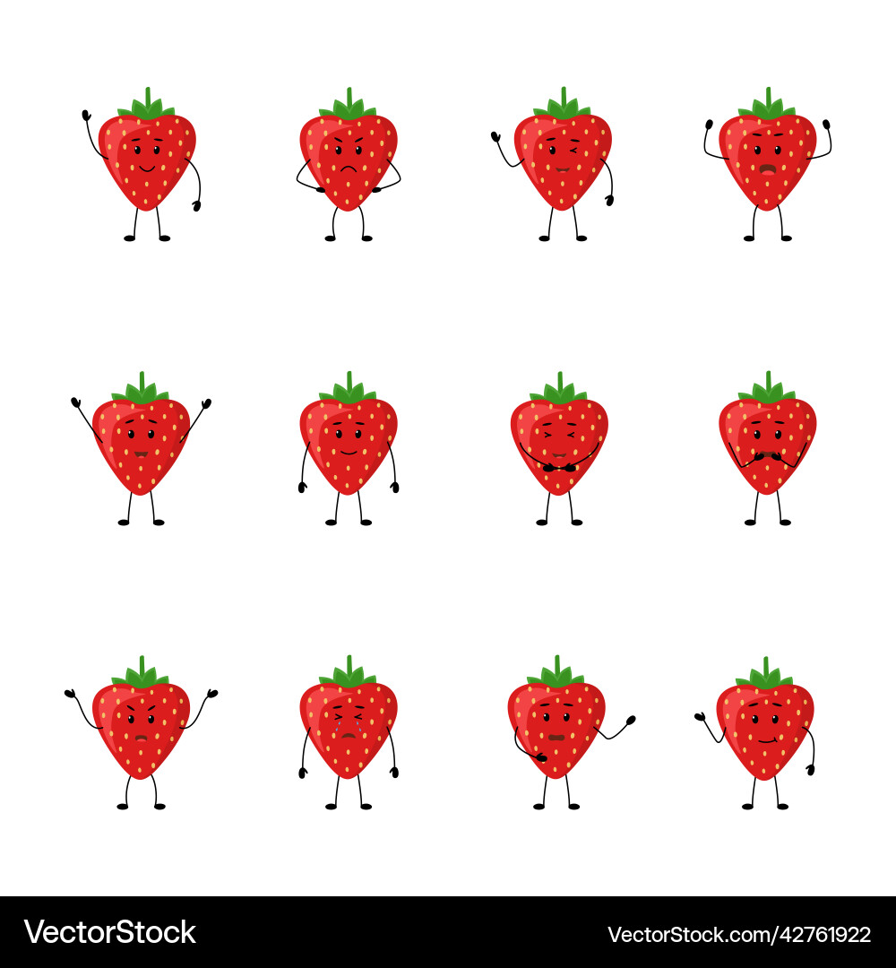 Strawberry cute berry characters with different Vector Image