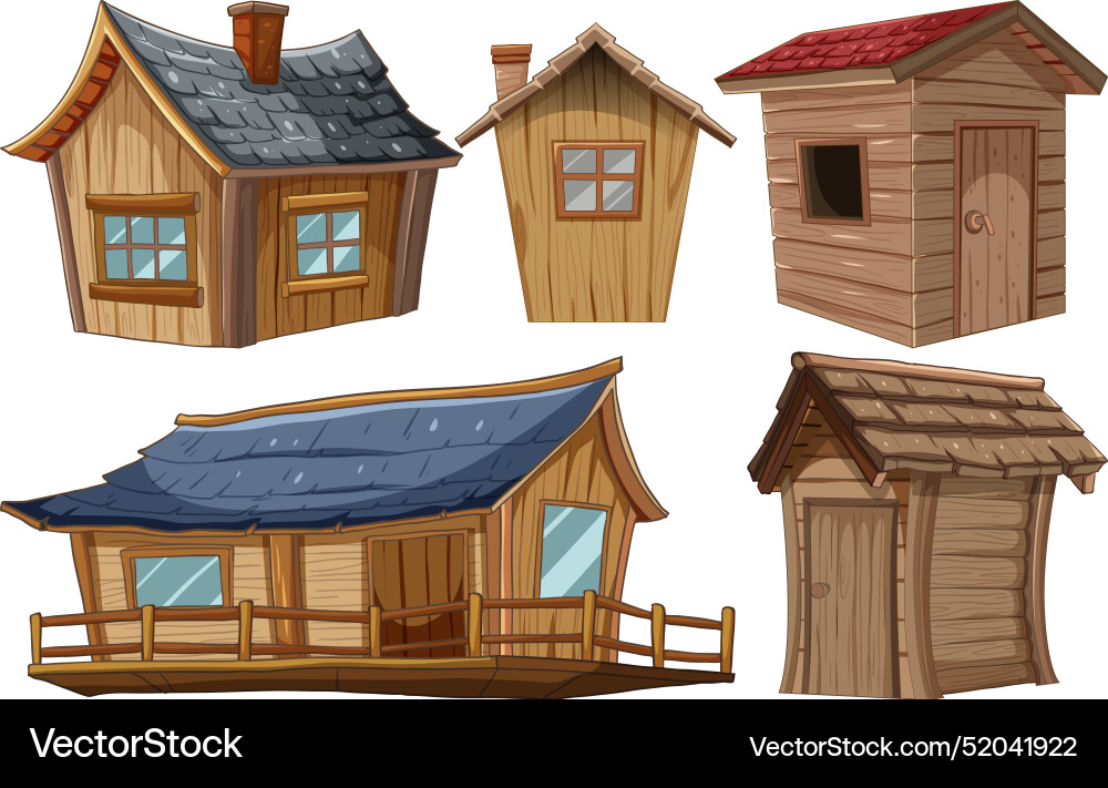 Various wooden houses and cabins Royalty Free Vector Image