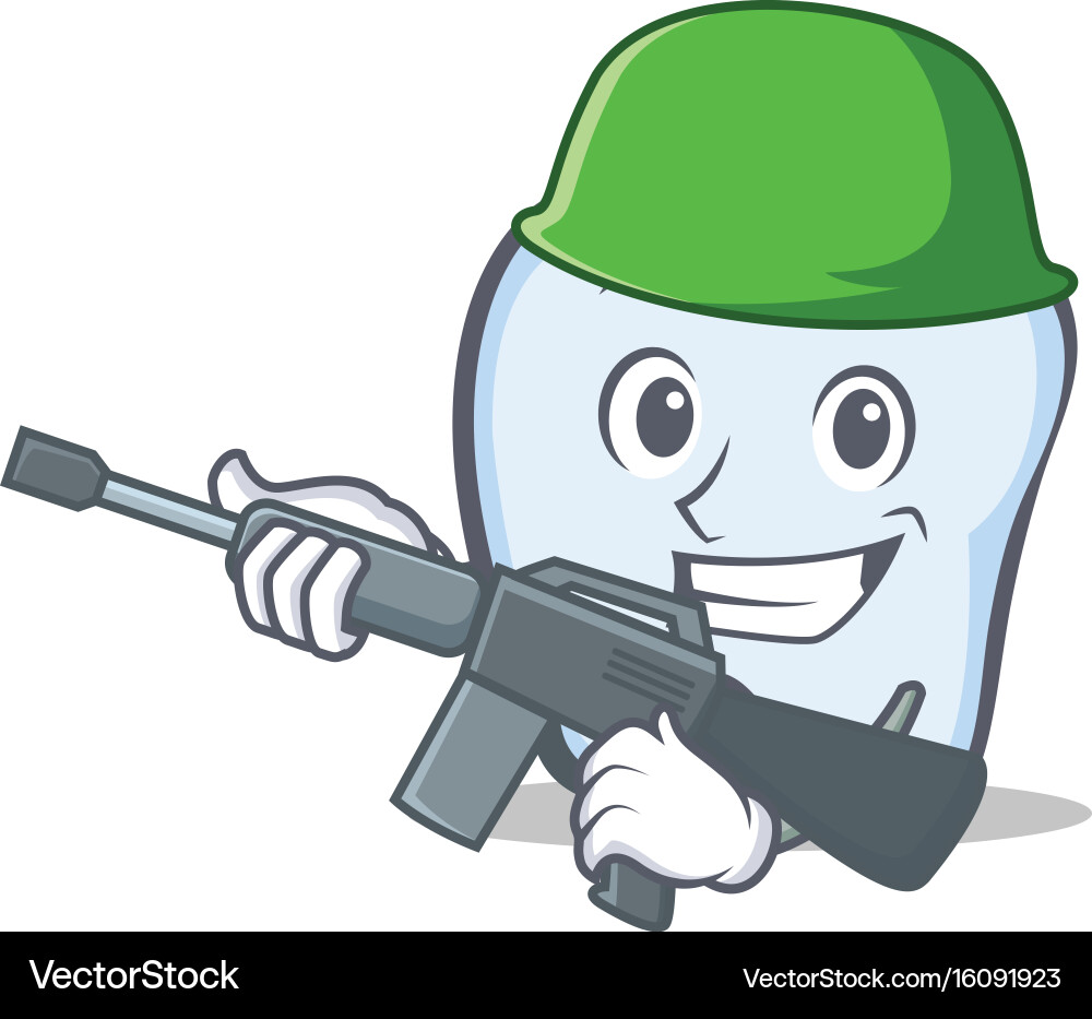 Army tooth character cartoon style Royalty Free Vector Image