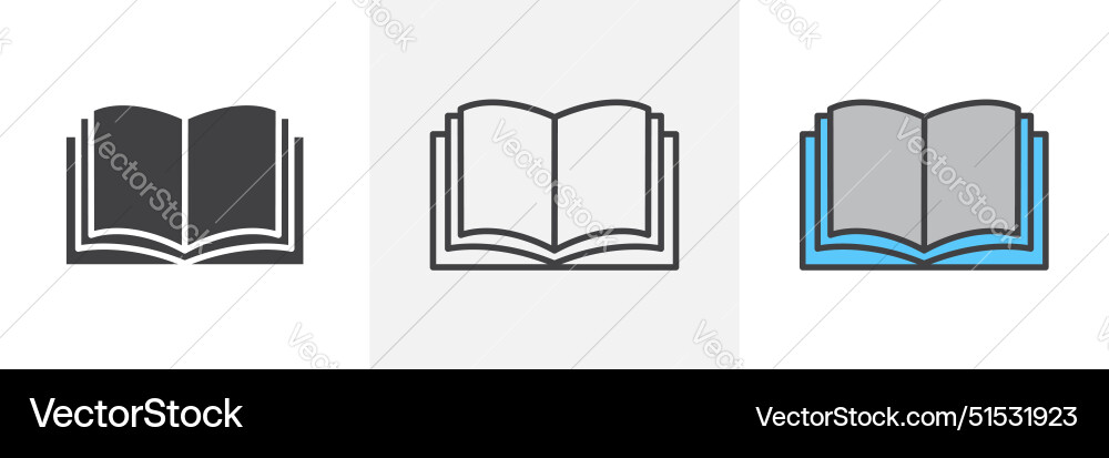 Book open icon set read story symbol Royalty Free Vector