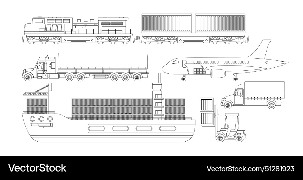 Cargo transportation vehicles black and white Vector Image