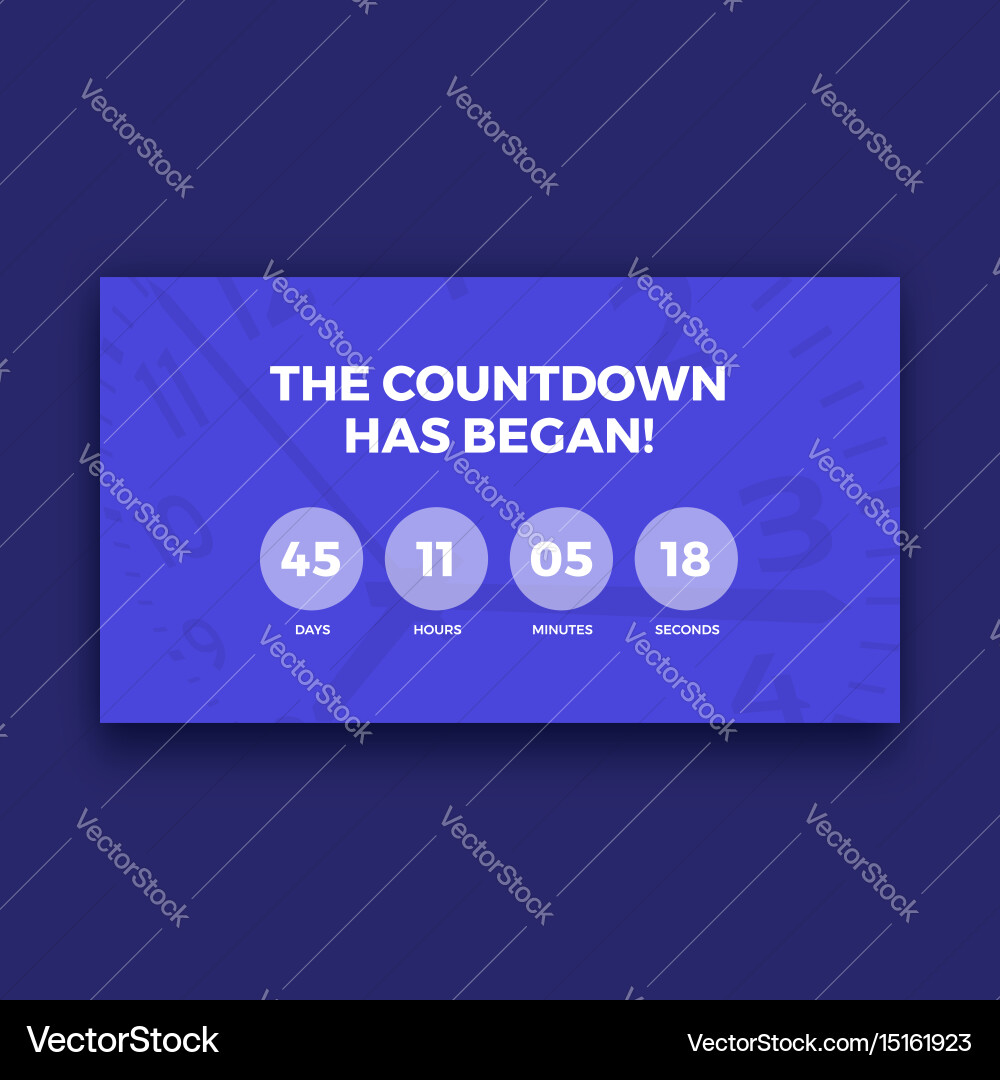 Countdown timer screen purple color Royalty Free Vector