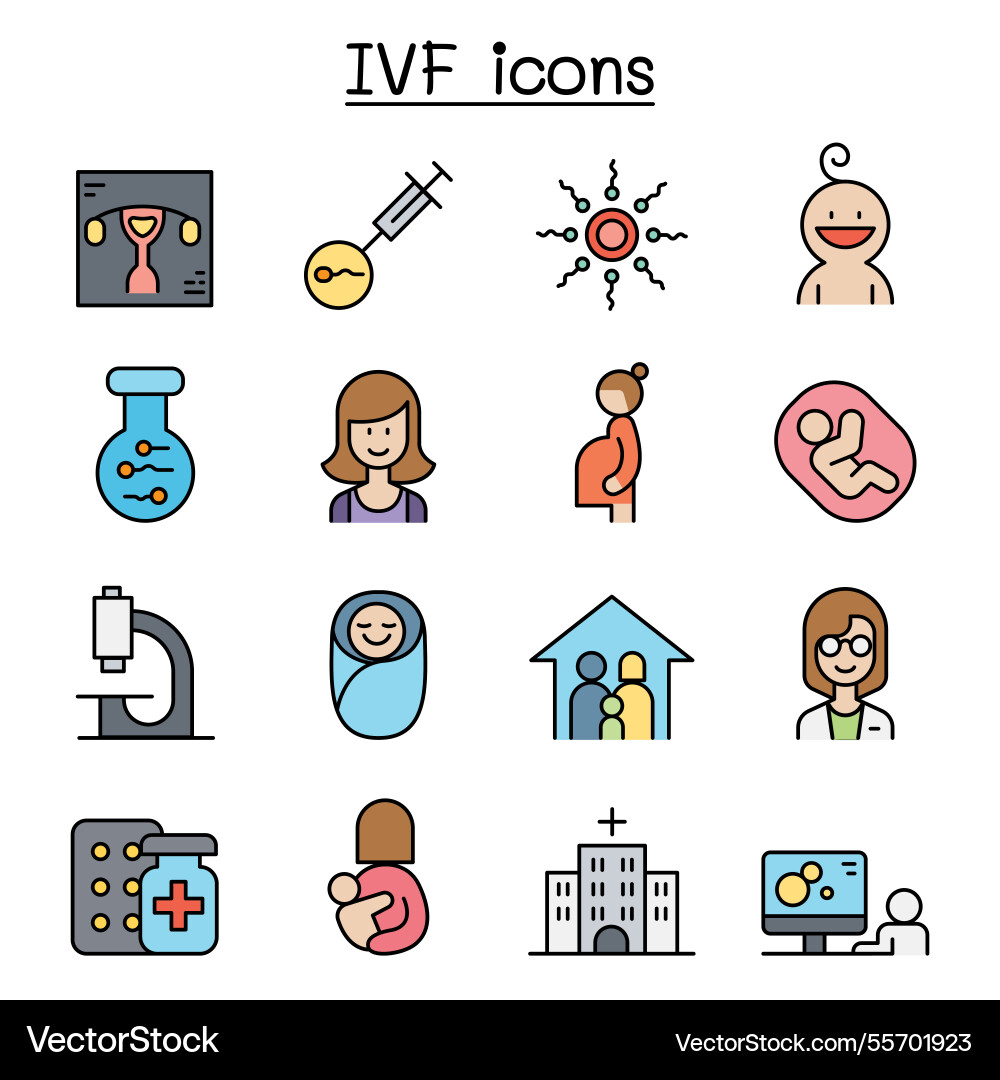 Ivf in vitro fertilization icon set colorline Vector Image