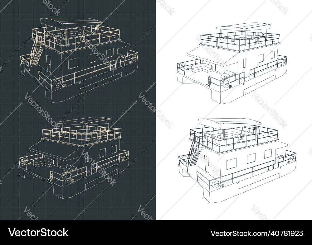 Pontoon floating house drawings Royalty Free Vector Image