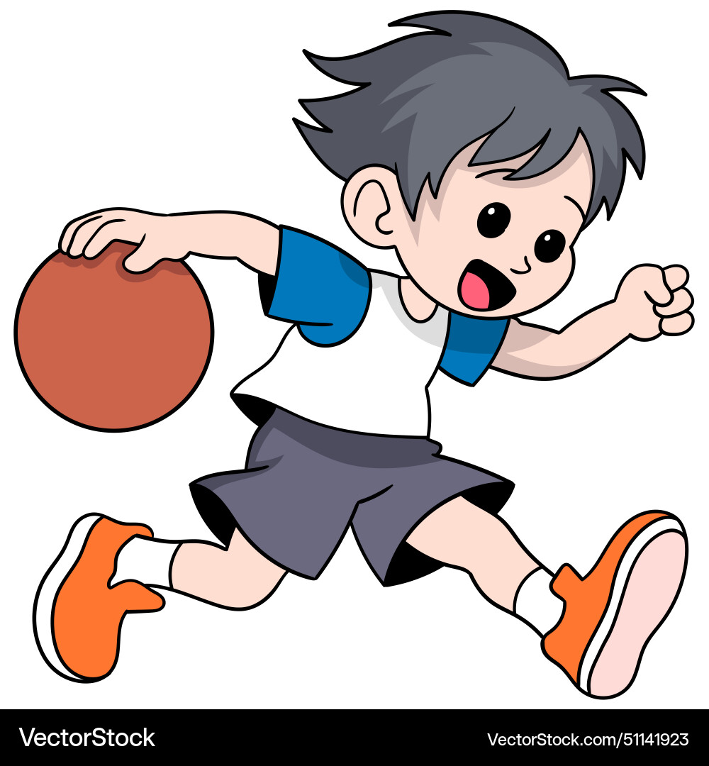Young man with a happy face is dribbling Vector Image