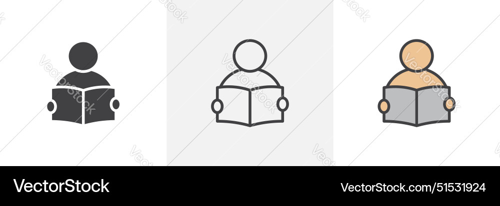 Book open reader icon set student study in Vector Image