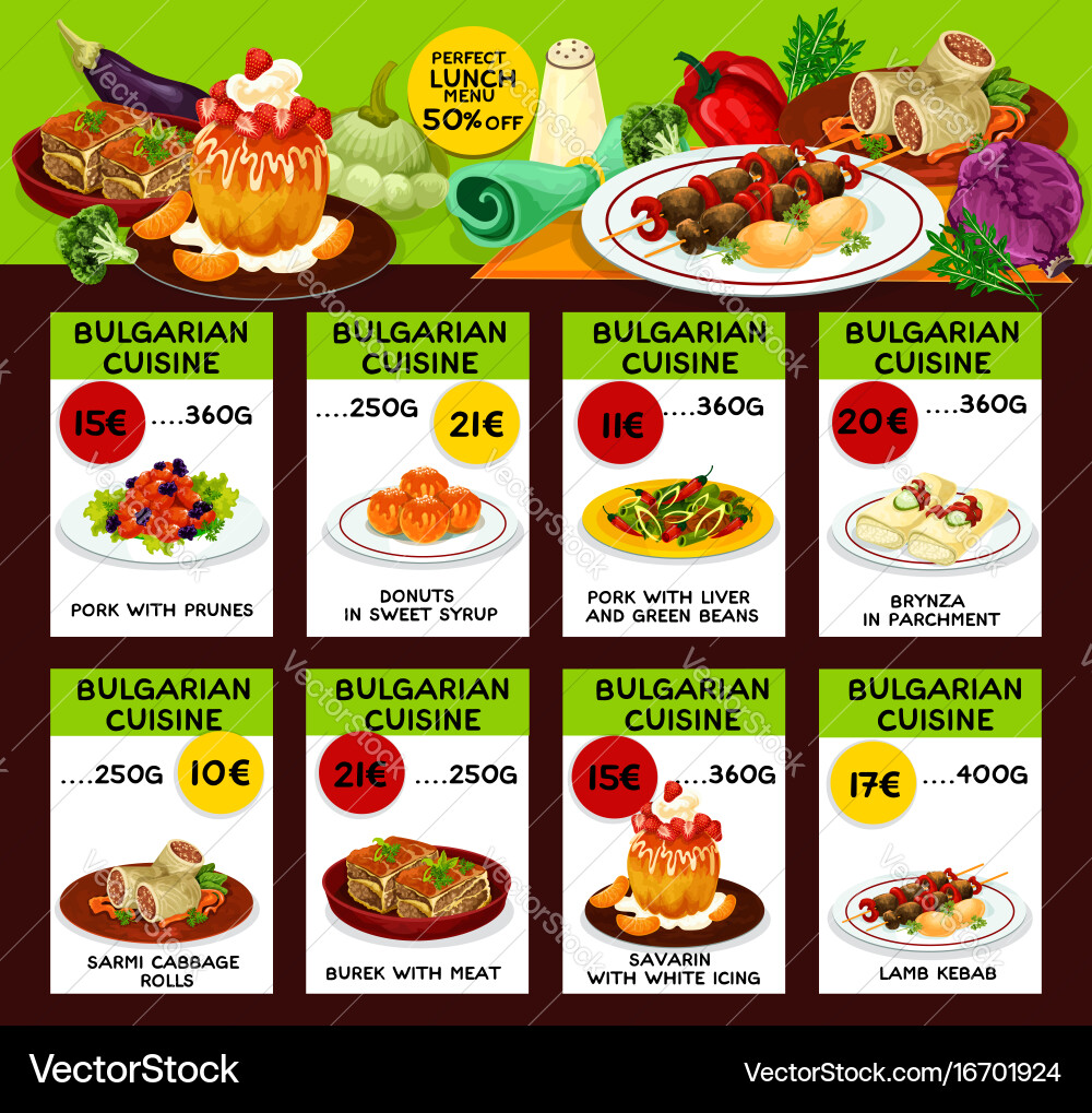 Bulgarian cuisine restaurant lunch menu template Vector Image