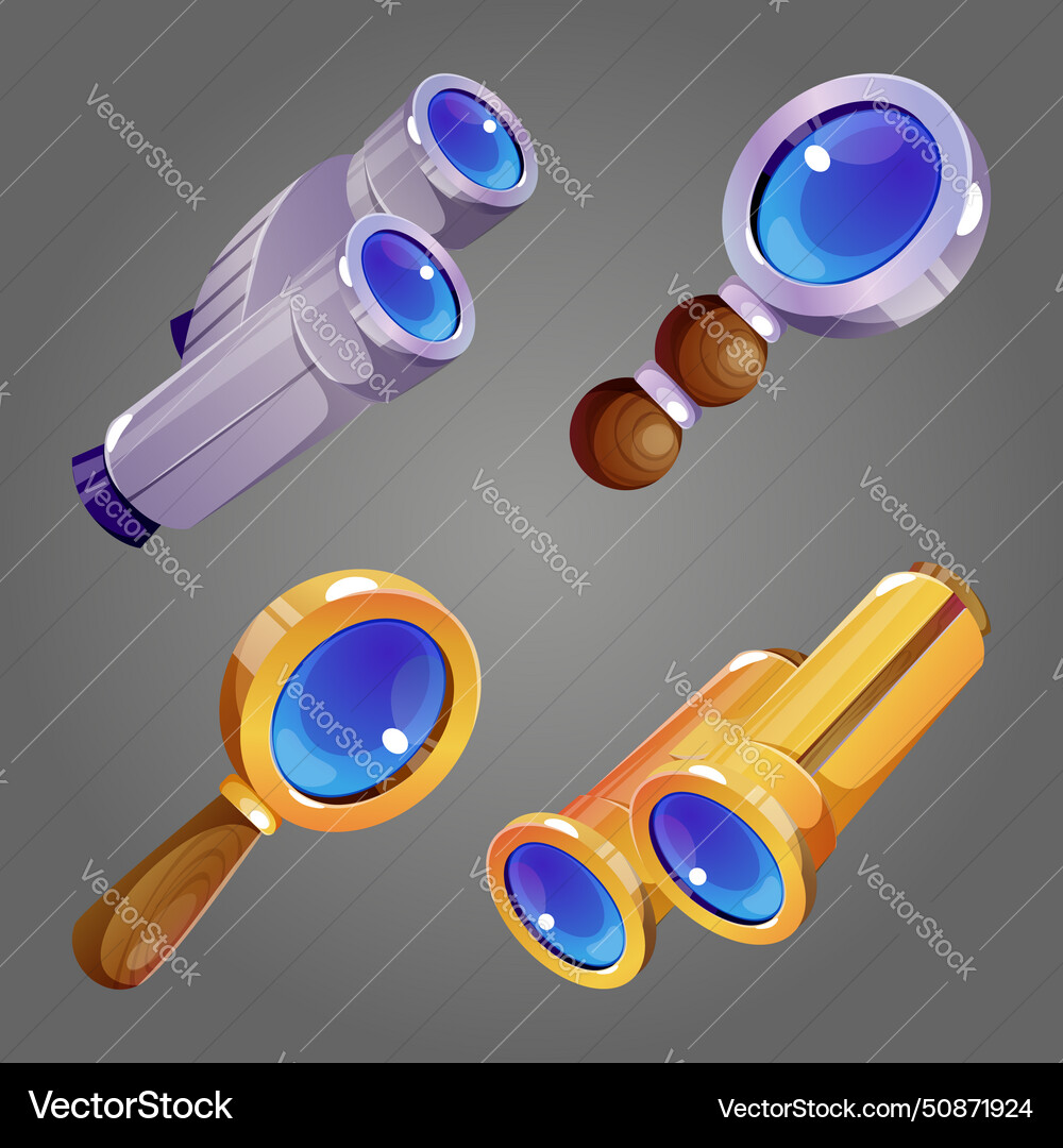 Magnifier glass and binocular cartoon set Vector Image