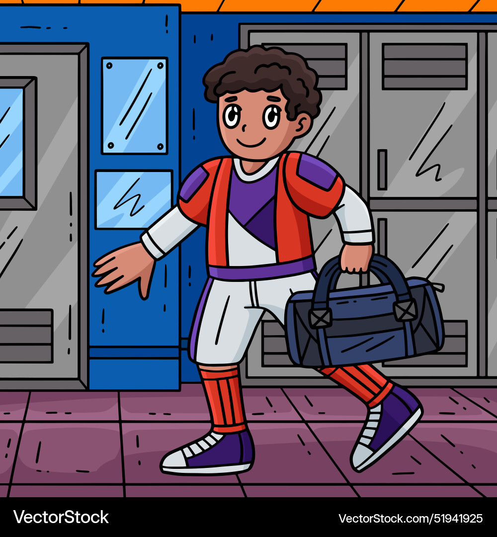 American football player going practice colored Vector Image