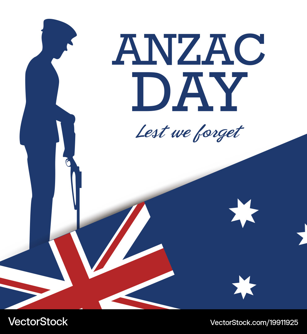 Anzac day poster with soldier standing guard Vector Image