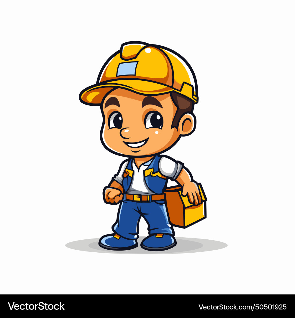 Cute little builder with toolbox cartoon Vector Image