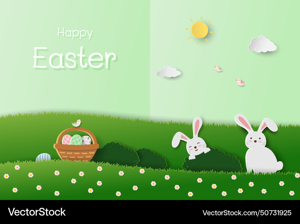 Happy easter background with cute rabbits Vector Image