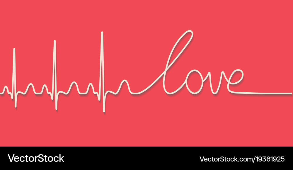 Heartbeat pulse text word love calligraphic line Vector Image