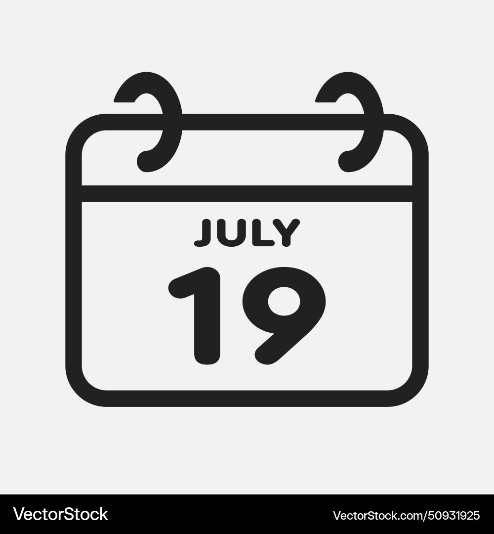 Icon page calendar day - 19 july Royalty Free Vector Image