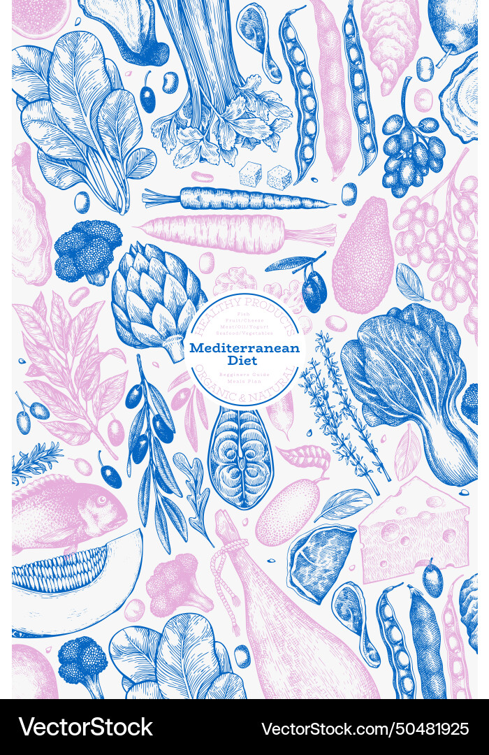 Mediterranean cuisine design template hand drawn Vector Image