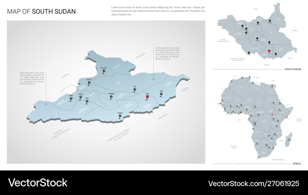 Süd sudan Land isometrische 3d Karte Lizenzfreier Vektor
