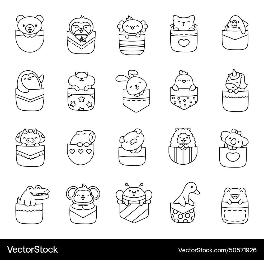 Cute animals in the pocket coloring page Vector Image