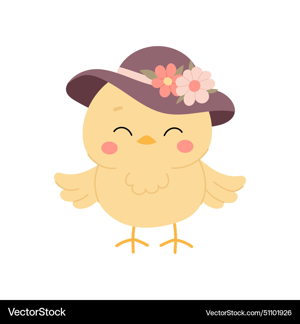 Cute chicken character wearing a hat with flowers Vector Image