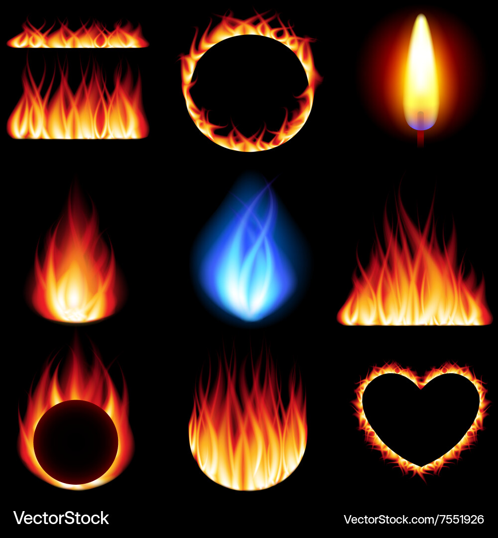 Fire forms icons set Royalty Free Vector Image
