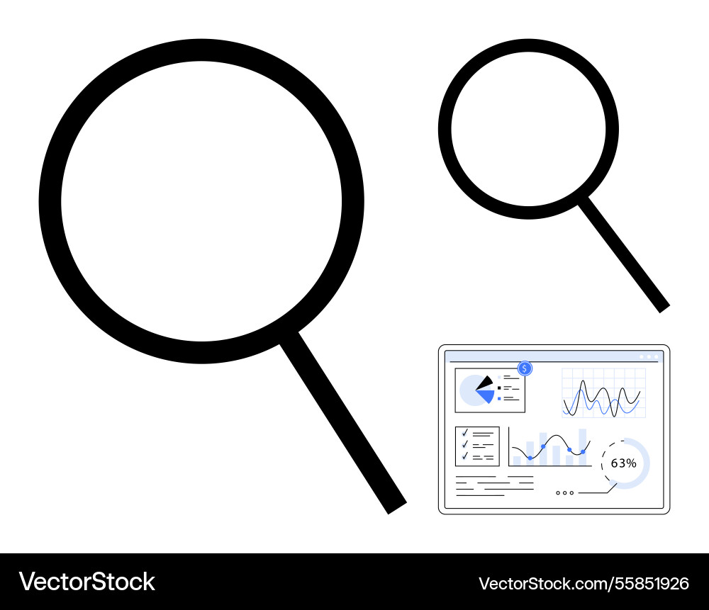 Magnifying glasses examining data analytics on a Vector Image