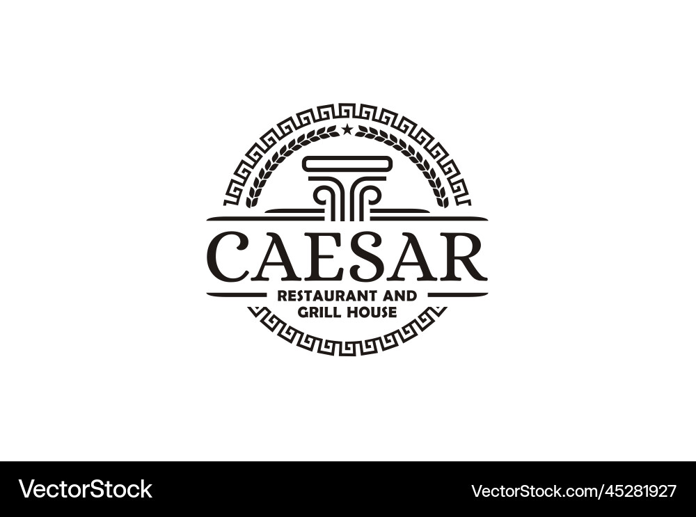 Ancient greek pillar column wreath label logo Vector Image