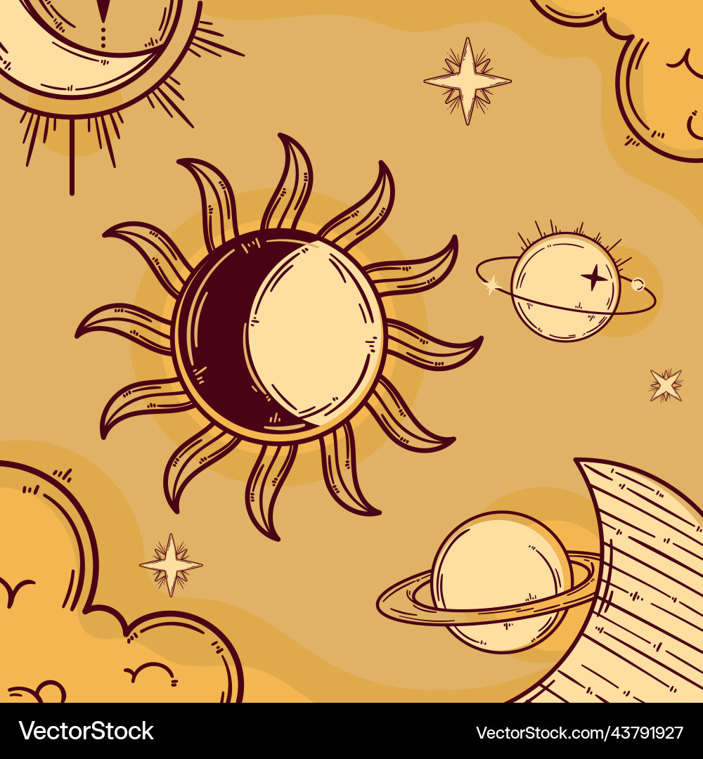 Astrology pattern in golden background Royalty Free Vector