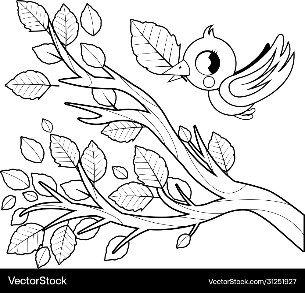 Bird flying and tree branch Royalty Free Vector Image