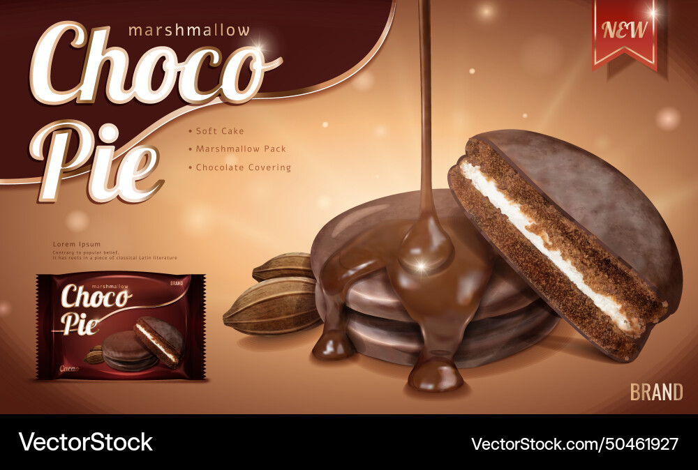 Choco pie ads with dripping syrup Royalty Free Vector Image