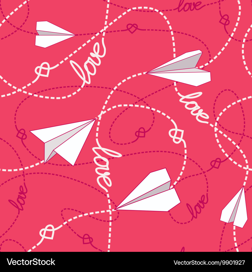 Hearts paper airplanes love seamless pattern Vector Image