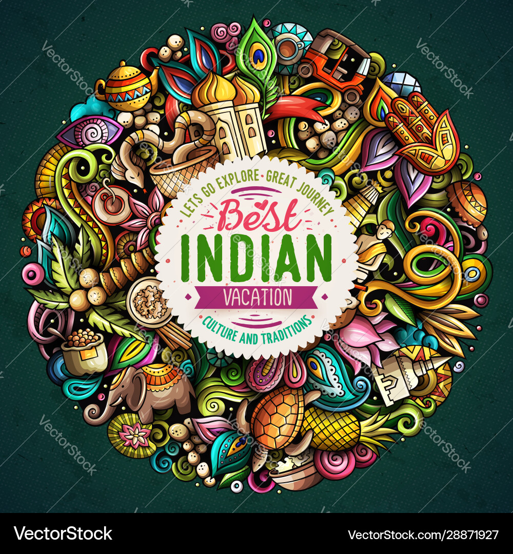 India hand drawn doodles round Royalty Free Vector Image
