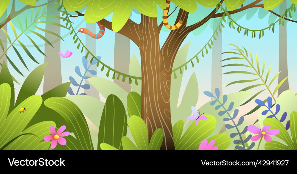 Magic forest scenery kids cartoon wallpaper Vector Image