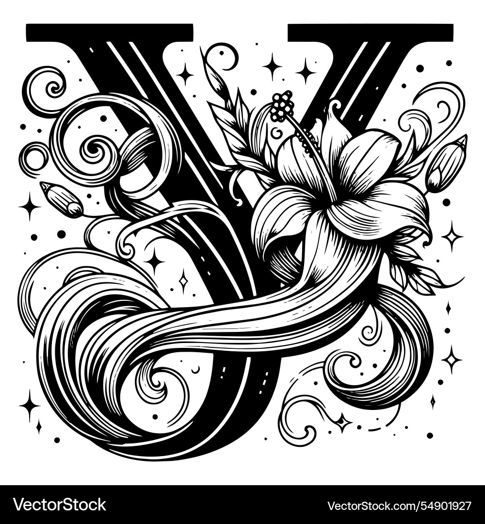 Ornate letter y with floral design Royalty Free Vector Image