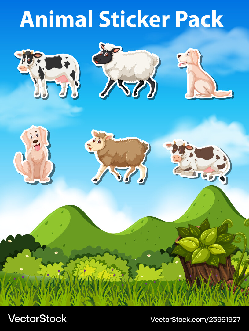 Set of animal sticker pack Royalty Free Vector Image