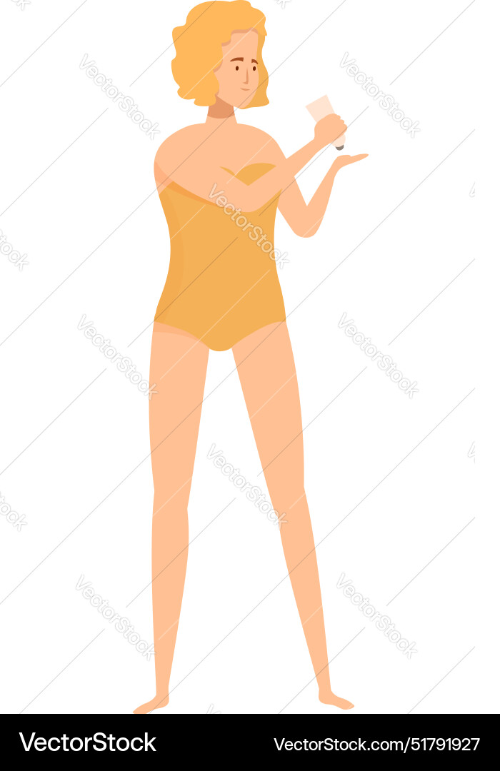 Woman Applying Sunscreen Lotion Before Sunbathing Vector Image