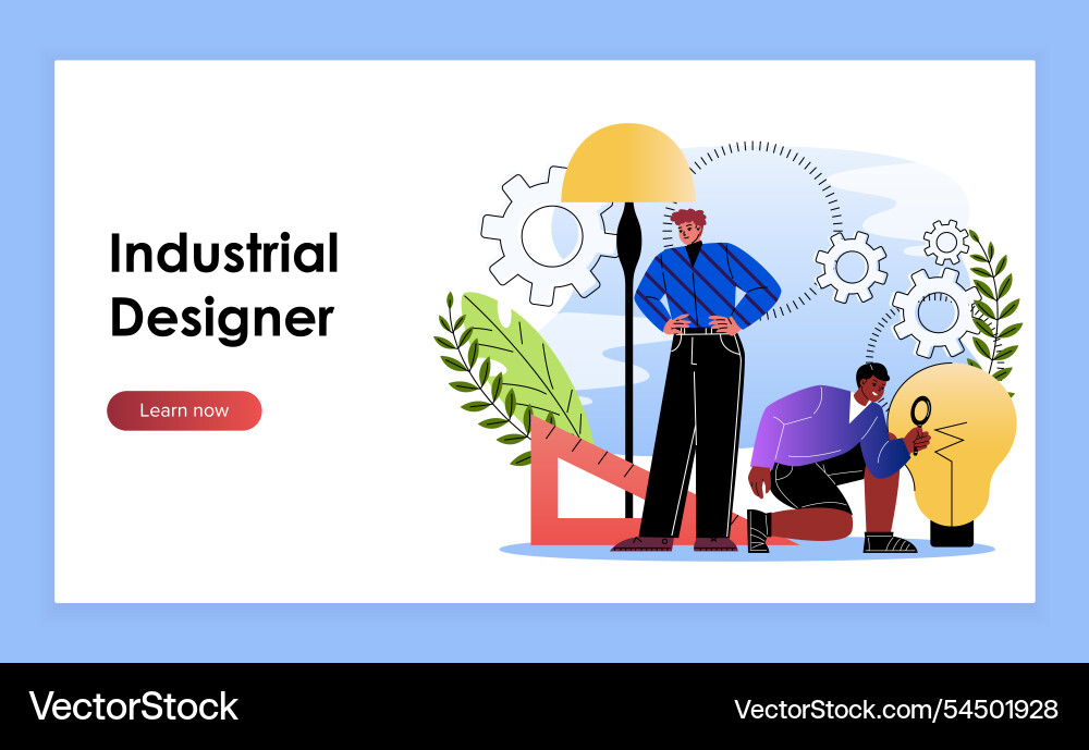 Industrial designer landing page two men Vector Image
